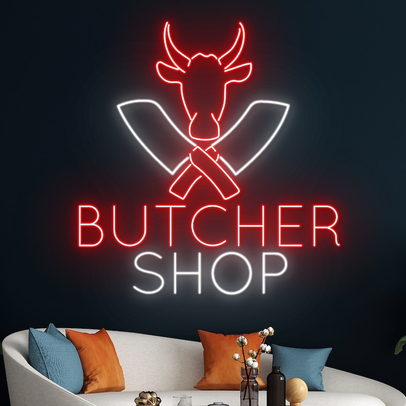 Custom Butcher Shop Led Sign, Cow Led Light, Butcher Neon Light ...