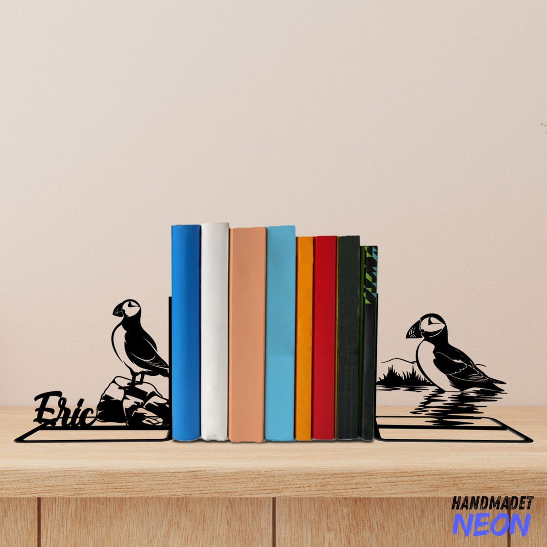 Custom Puffin Metal Bookends, Puffin Bird Name Bookend, Table Sign ...