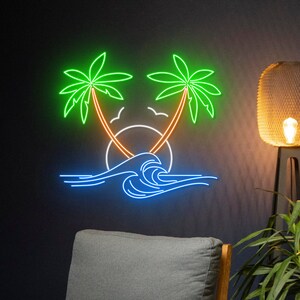 Sun Ocean Waves Palm Tree Neon Sign, Beach Led Sign, Holiday Led Light ...