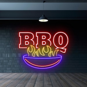 BBQ Neon Sign, BBQ Party Neon Sign, Custom Neon, Sign for Bar Home Room ...