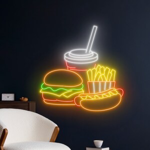 Fast Food Neon Sign, Burger Hotdog French Fries Led Sign, Fast Food ...
