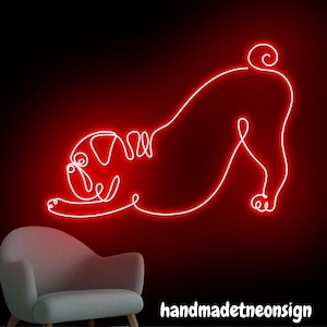 Pug Dog Neon Sign, Pug Dog Yoga Line Art Led Sign, Pug Dog Lover Neon ...