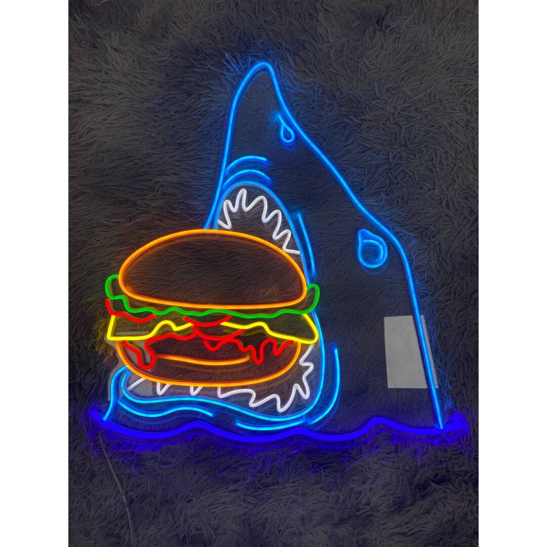 Shark Eating Burger Neon Sign, Burger Shark Neon Light, Burger Shark ...