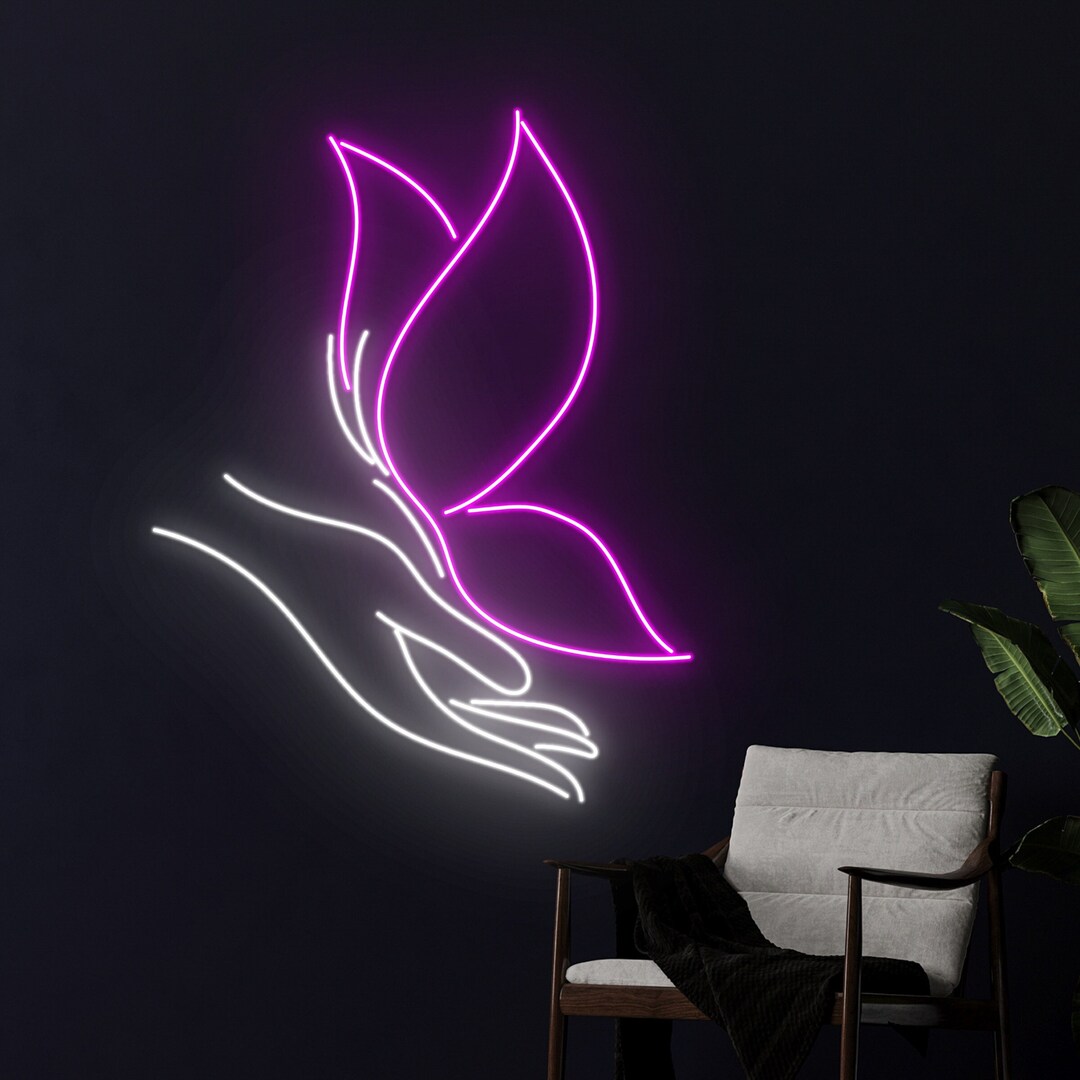 Butterfly Girl Hand Neon Sign, Lady Butterfly Led Sign, Woman Neon ...