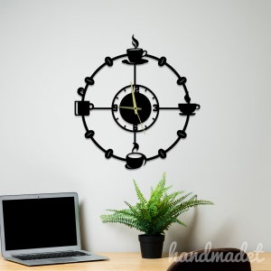 Custom Coffee Bar Wall Clock Unique, Cafe Year Date Round Wall Clock ...