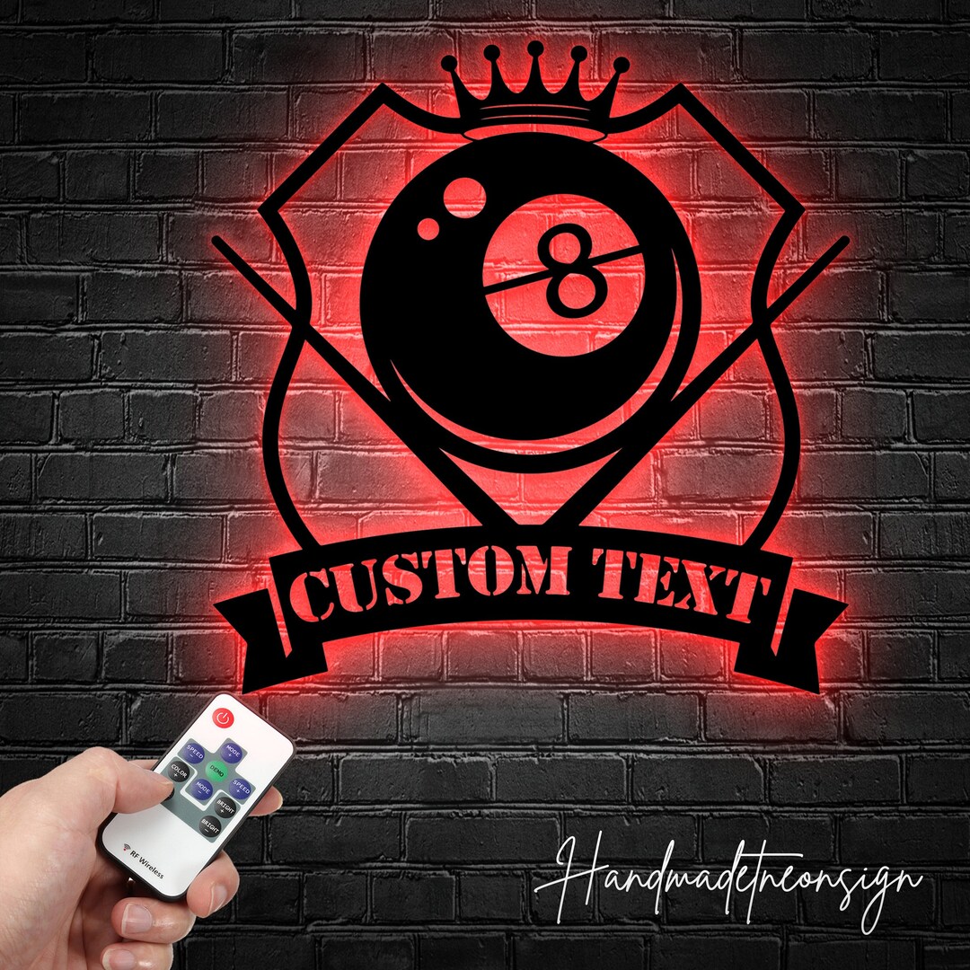 Custom Billiards Ball Metal Wall Art LED Light -personalized Billiards ...