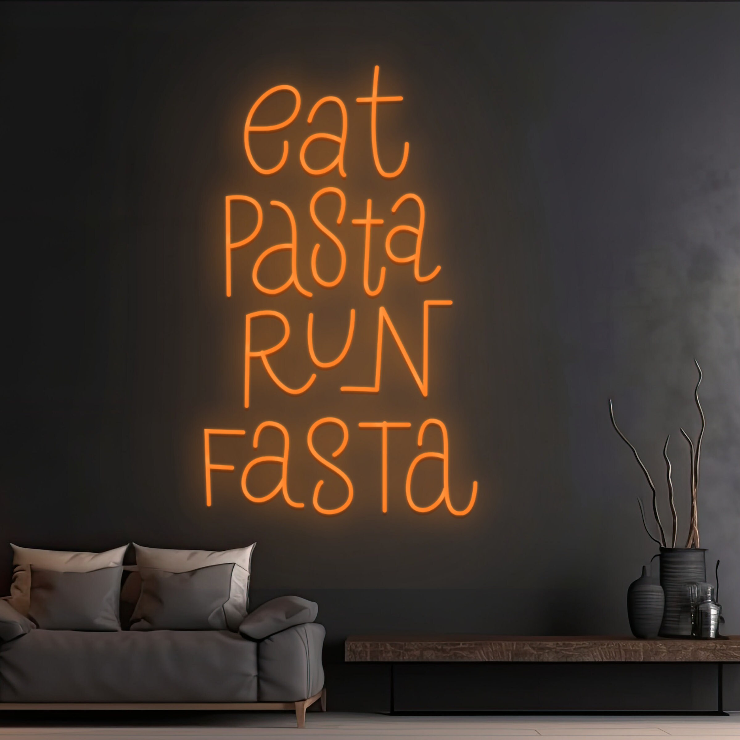 Custom Eat Pasta Run Fasta Neon Sign, Custom Name LED Light, Pasta Neon ...