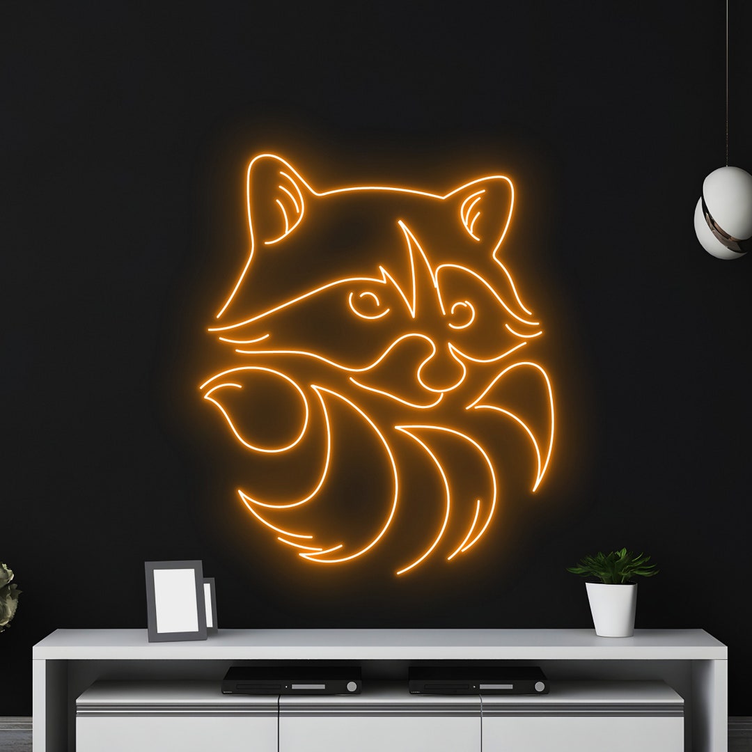 Raccoon Neon Sign, Raccoon Led Sign, Raccoon Line Art Neon Light ...