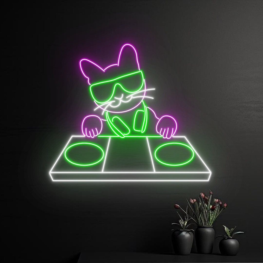 Cat DJ Neon Sign, DJ Cat Led Sign, Cat Playing Music Neon Light, Pet ...