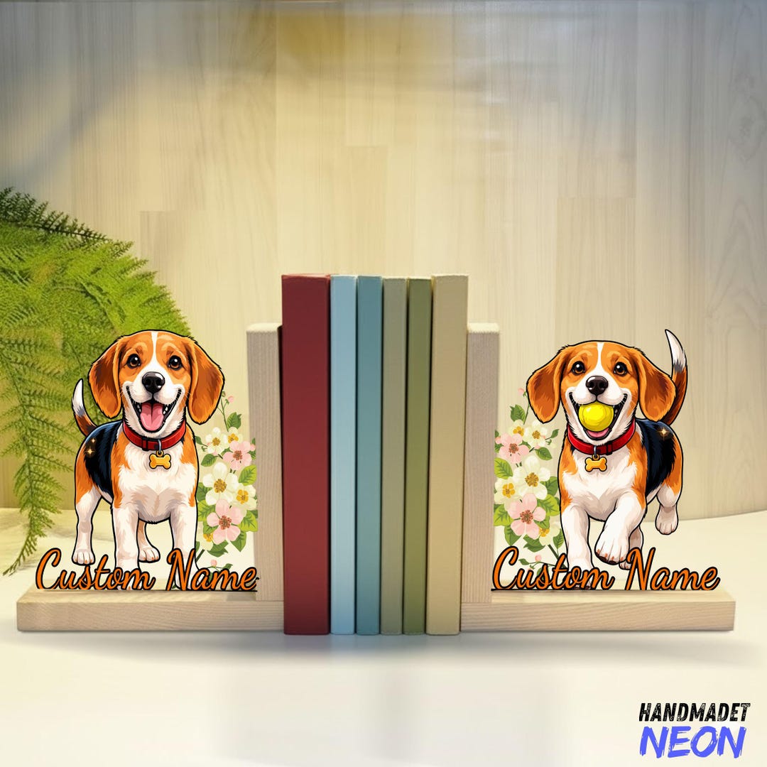 Custom Beagle Bookends, Personalized Beagle Dog Bookend, Beagle Book ...