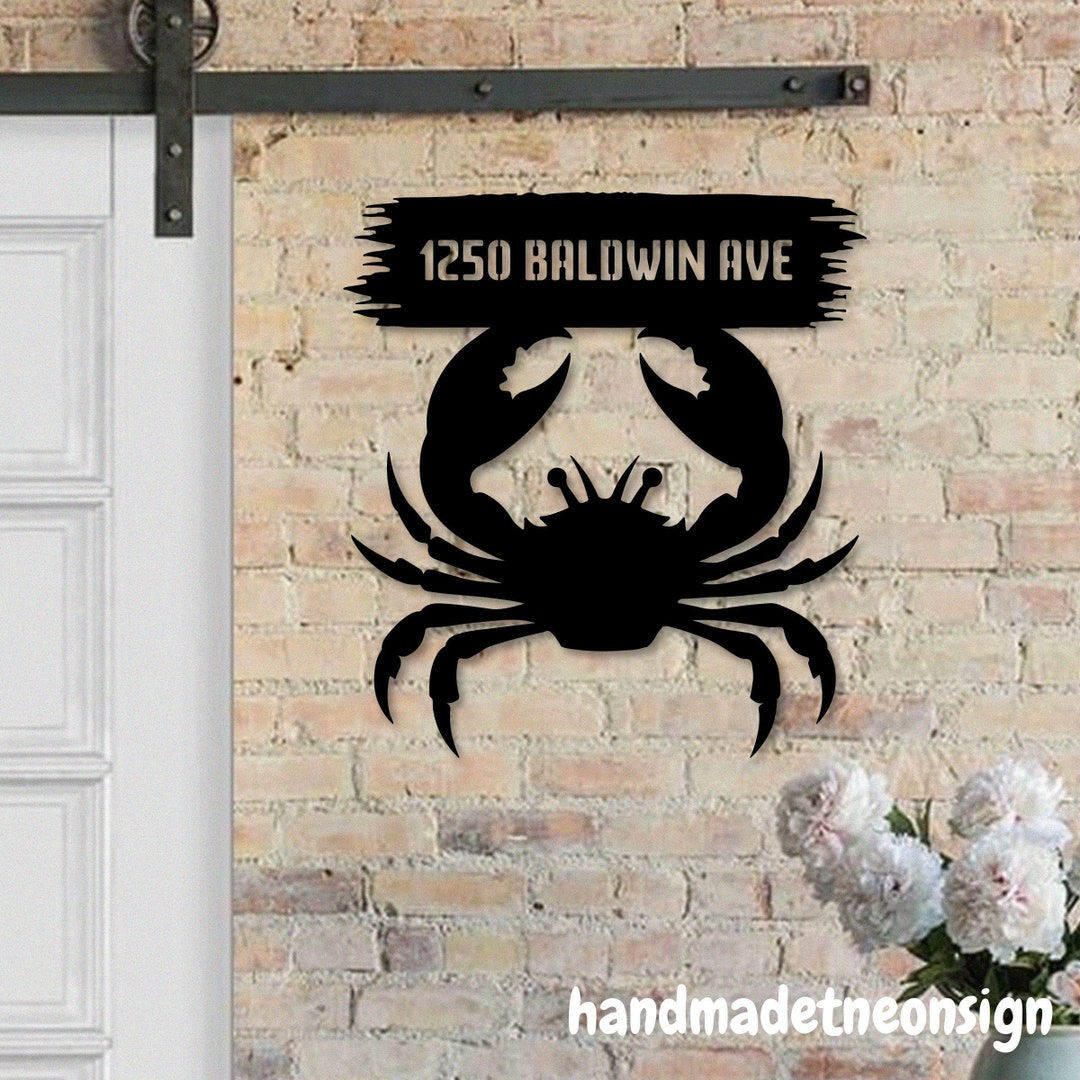 Personalized Crab House Number, Crab Home Number Metal Wall Sign, Crab ...