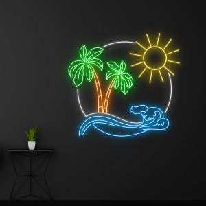 Custom Sun Ocean Waves Palm Tree Neon Sign, Beach Vacation Led Sign ...