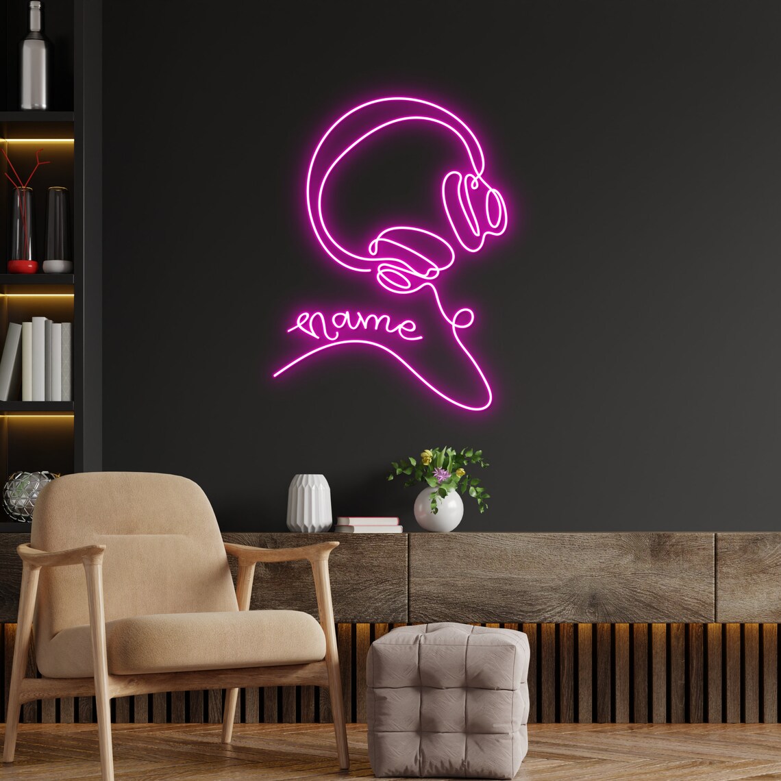 Custom Name Headphone Neon Sign, Headphone Neon Led, Music Wall Decor ...