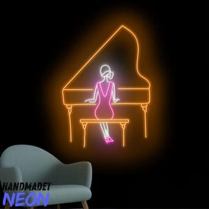 Pianist Neon Sign Girl Playing Piano Led Sign, Piano Music Neon Light ...