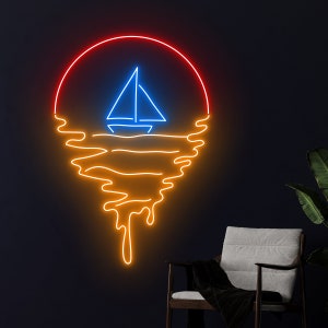 Sailing Boat Neon Sign, Sailboat Led Sign, Sail Boat Led Light, Sun ...