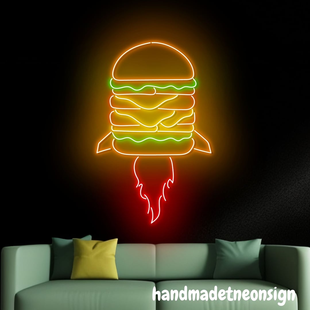 Burger Rocket Neon Sign, Burger Fast Food Led Sign, Hamburger Neon ...