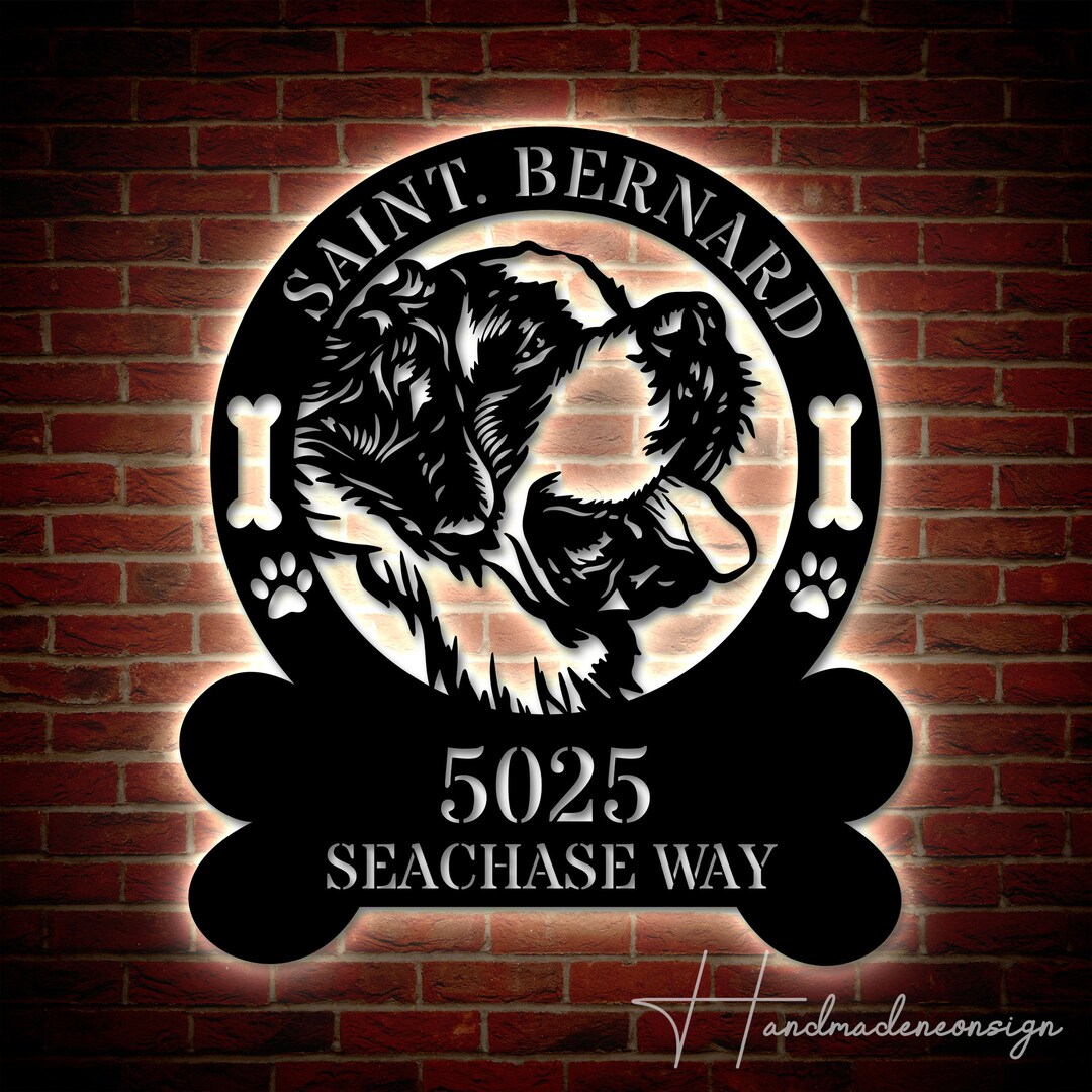 Personalized Saint Bernard Home Number Metal Sign | Custom Saint ...