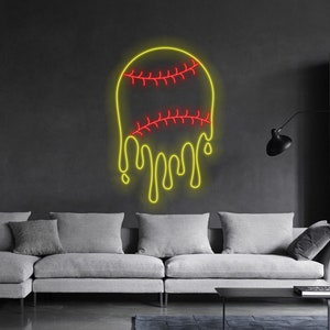 Dripping Baseball Led Sign, Baseball Neon Sign, Wall Decor, Custom Neon ...