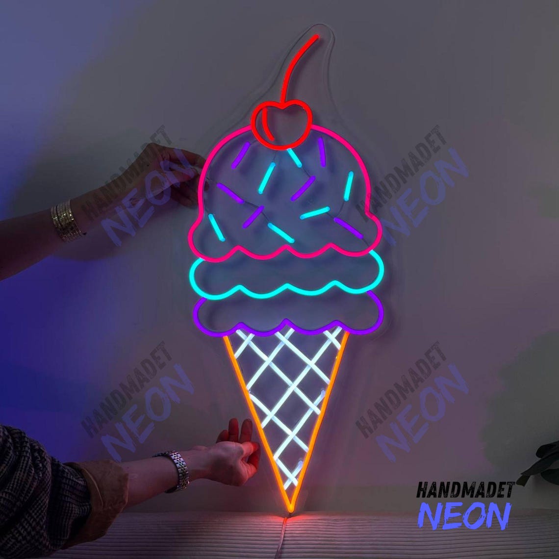Custom Ice Cream Neon Sign, Ice Cream Cone Neon Light, Gelato LED Light ...