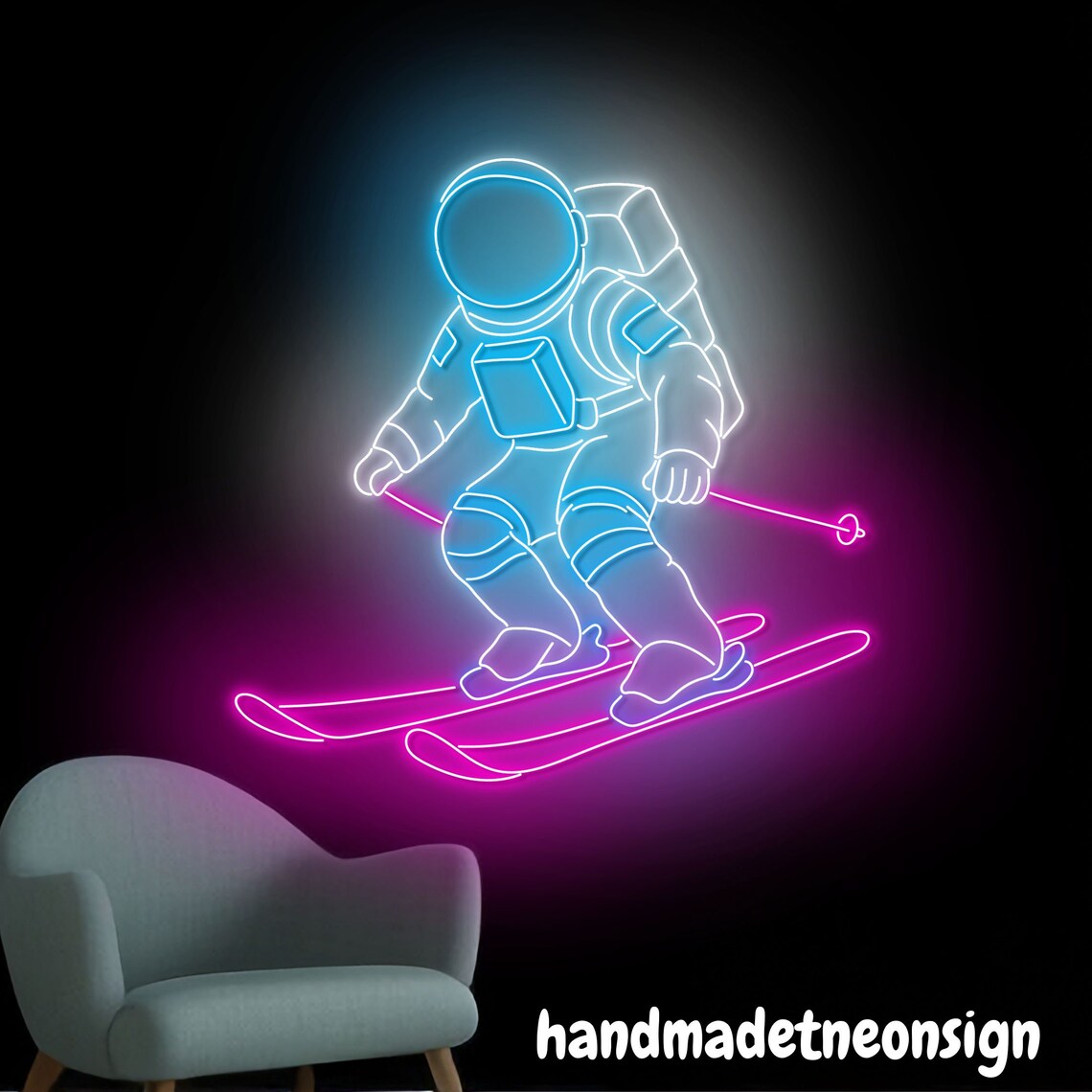 Astronaut Skiing Neon Sign, Astronaut Led Sign, Skiing Neon Light ...