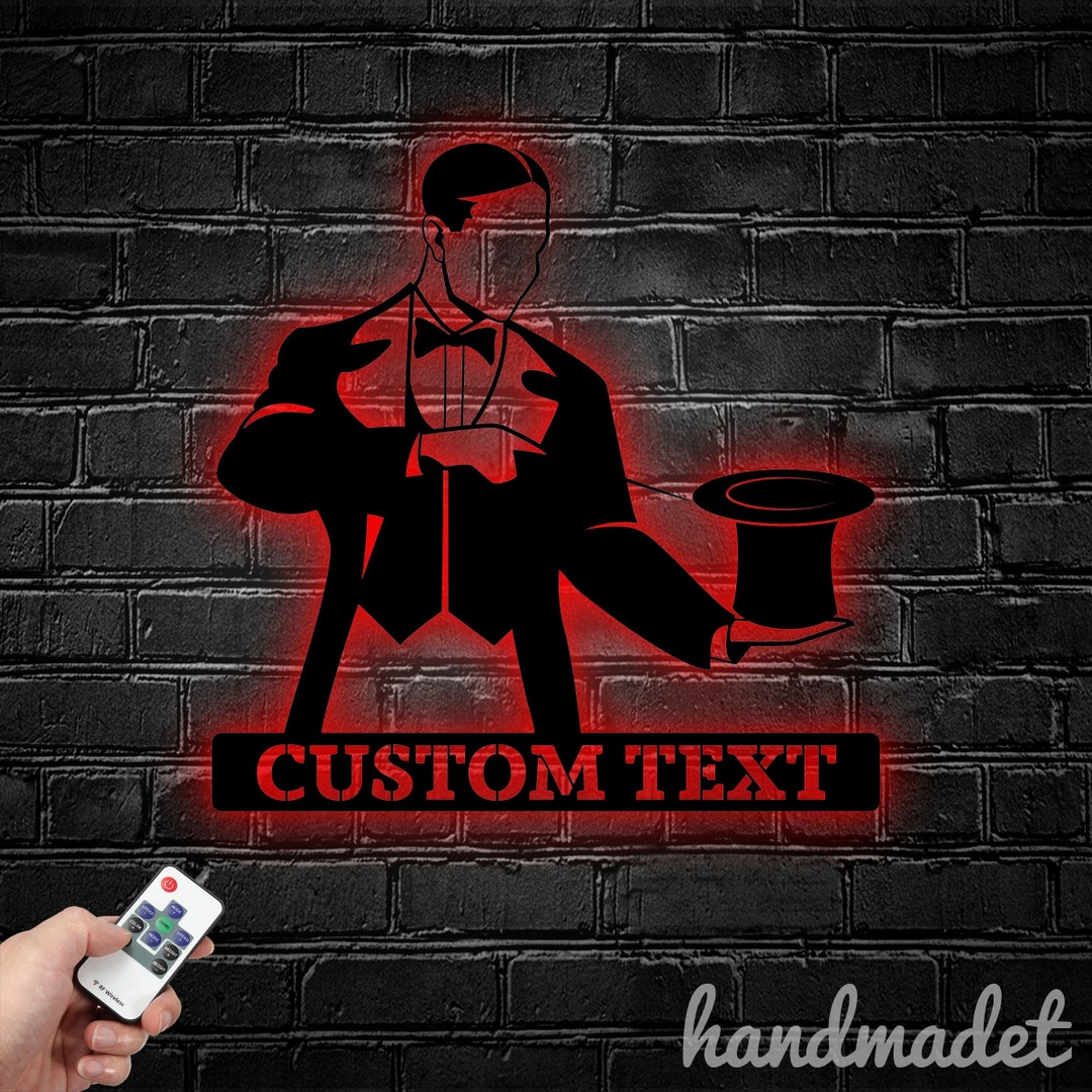 Custom Magician Metal Wall Art LED Light, Magician Metal Sign, Magician ...