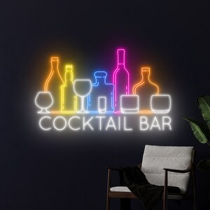 Cocktail Bar Neon Sign, Bar Logo LED Light, Cocktail Wine Neon Light ...
