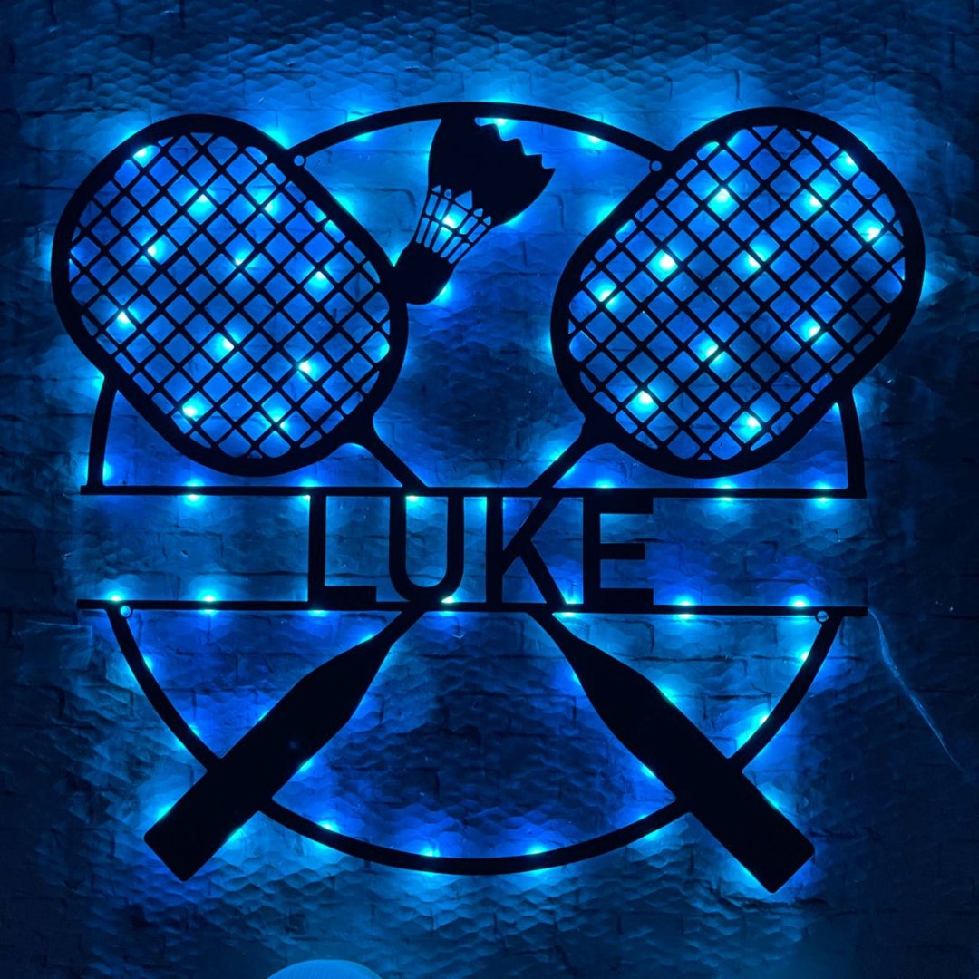 Custom Badminton Racket Metal Wall Art LED Light, Badminton Metal Sign ...