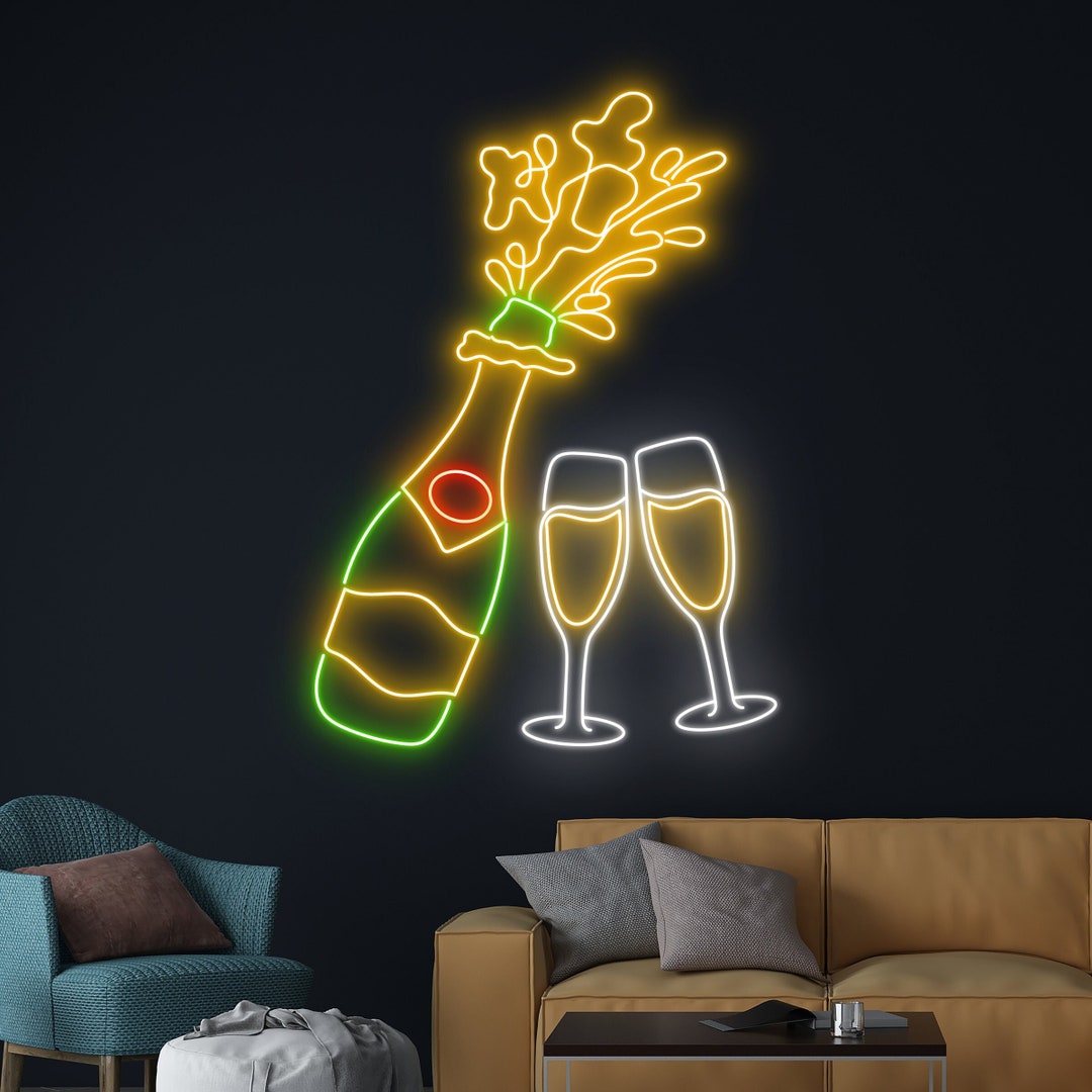 Champagne Neon Light, Champagne Cheers Neon Sign, Wine Class Bottle Led ...