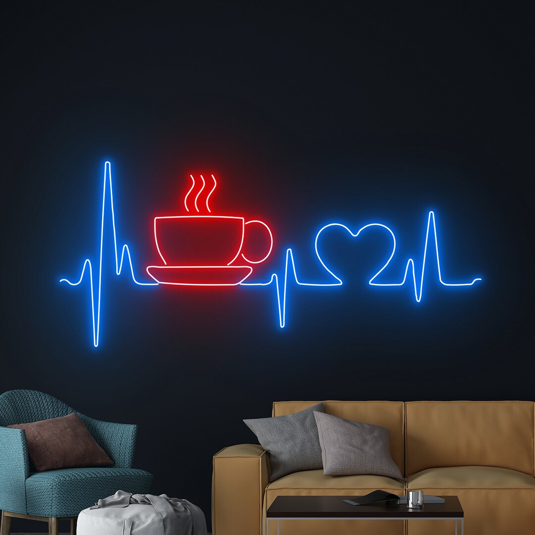 Coffee Cup Heartbeat Neon Sign, Coffee Cup Neon Light, Drink LED Light ...