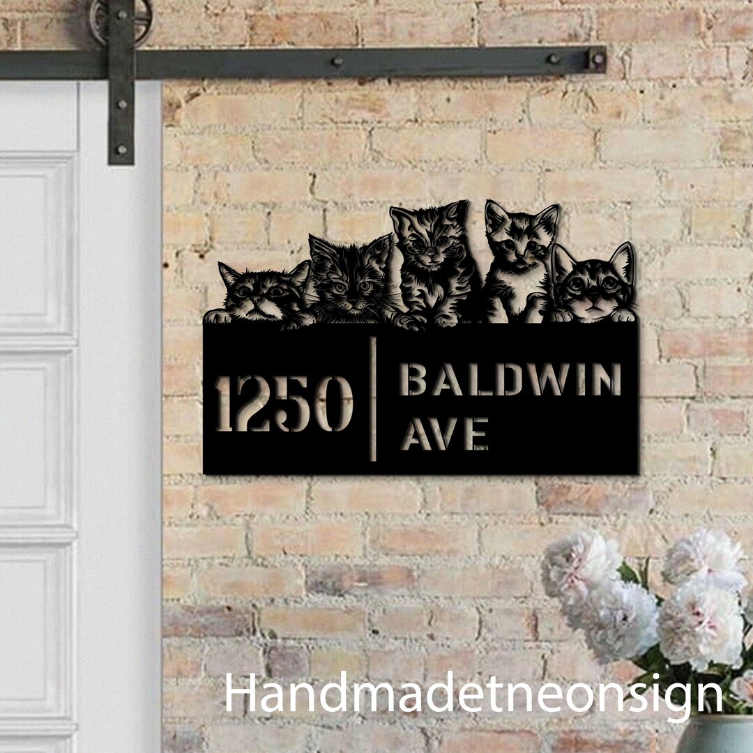 Personalized Peeking Cat House Number, Cute Cat Home Number Metal Wall ...