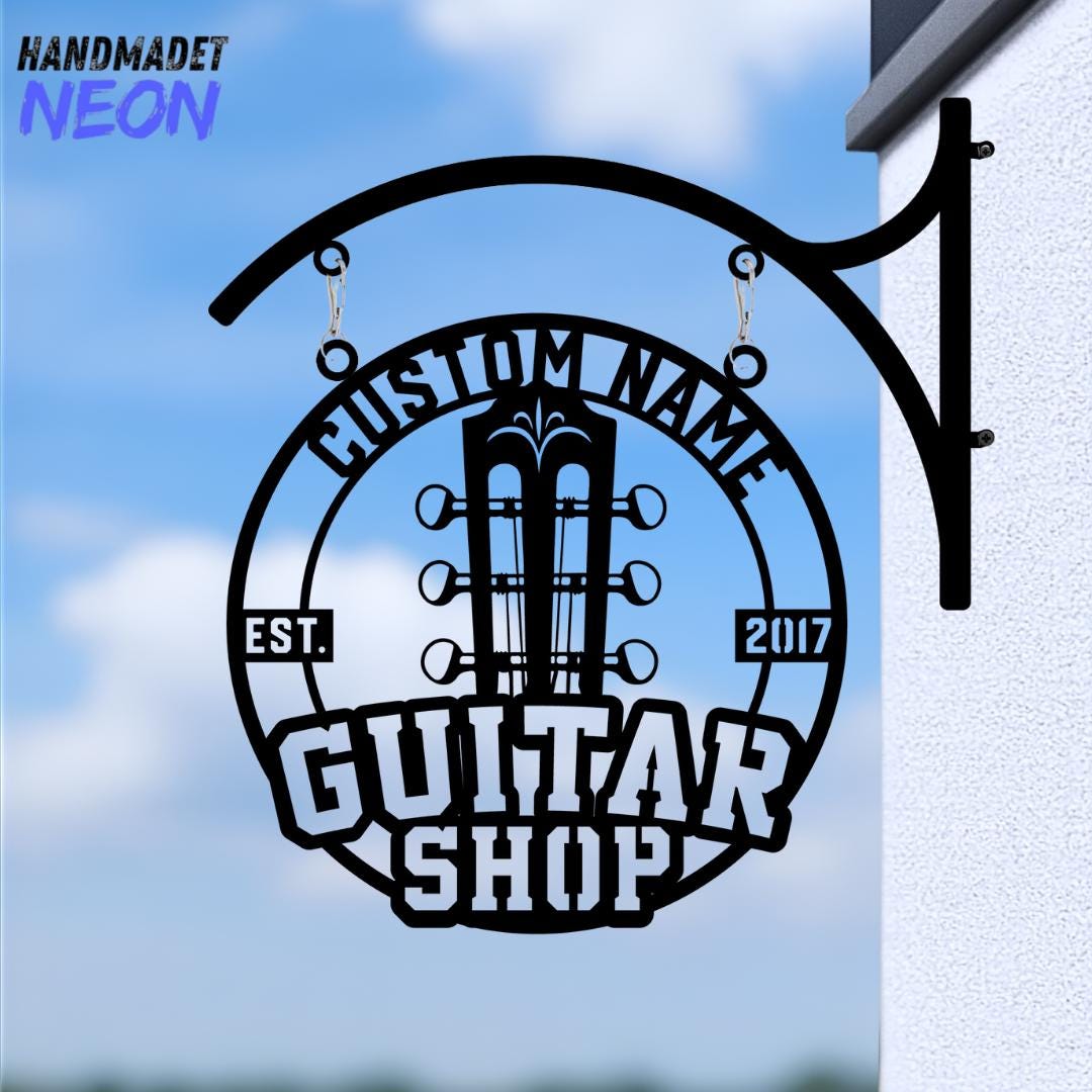 Guitar Shop Metal Hanging Sign: Custom Music Store Hanging Sign, Guitar ...