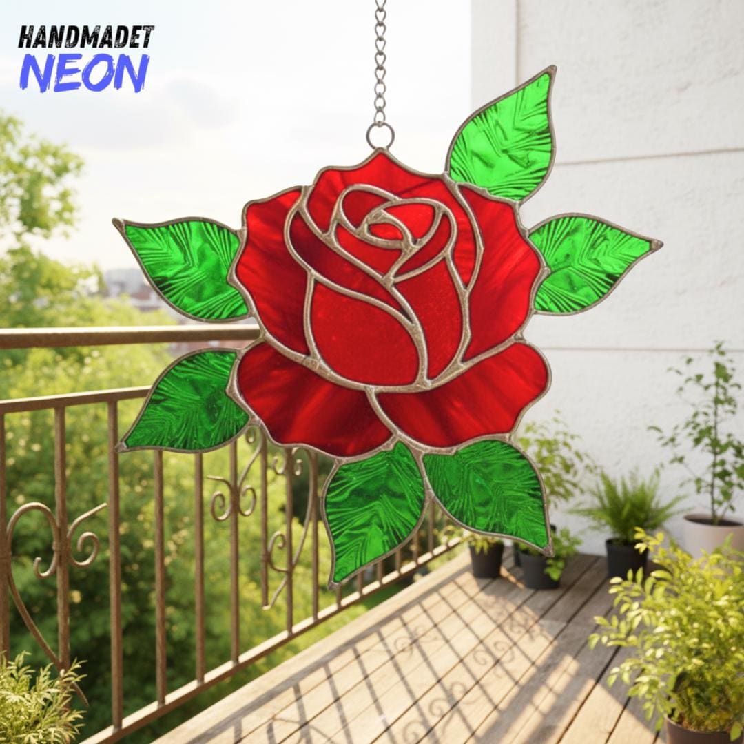 Rose Stained Glass Suncatcher: Handmade Flower Window Hanging, Floral ...