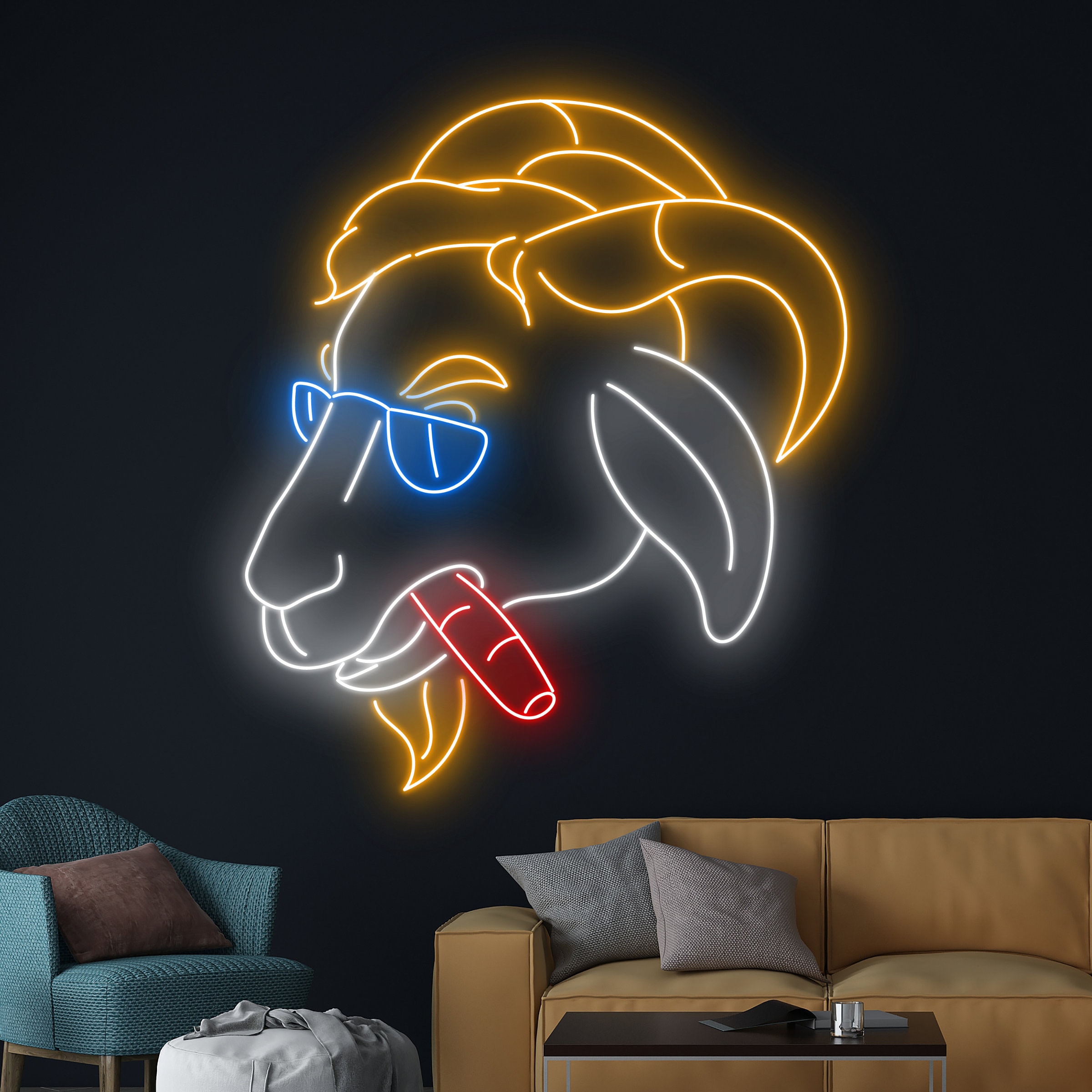 Goat Smoking Neon Sign, Goat Led Sign, Goat Smoking Led Light, Goat ...
