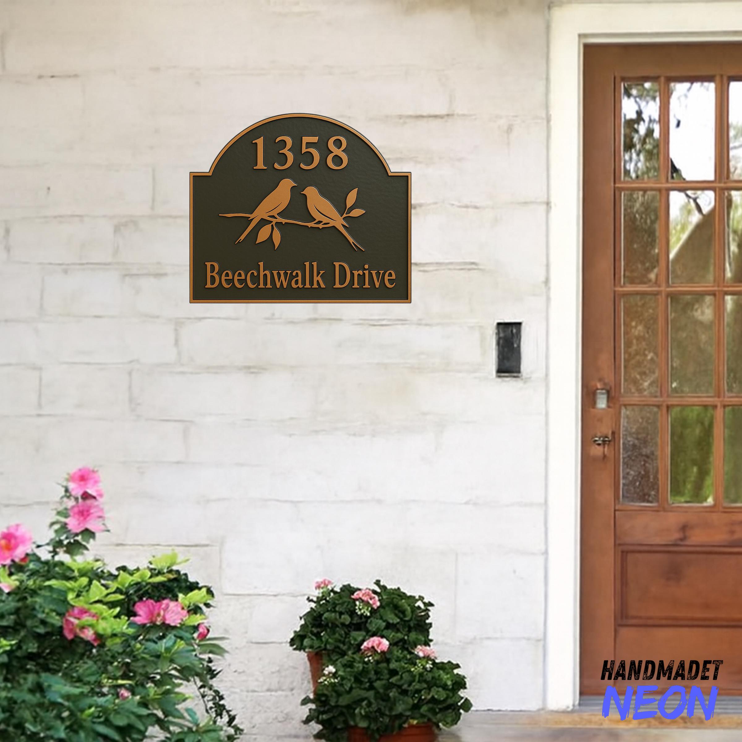 Custom Bird Couple House Number Sign, Personalized Address Sign Plaque ...