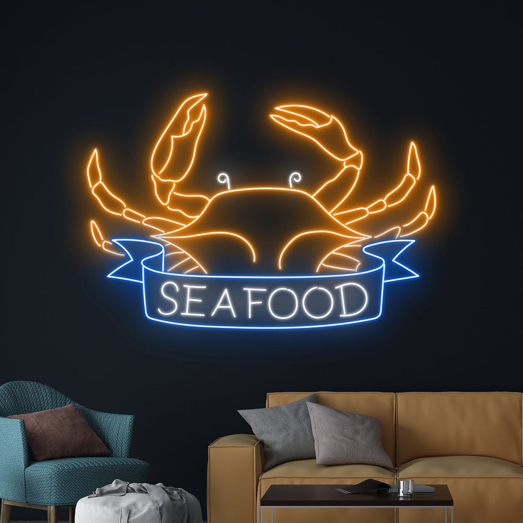 Seafood Crab Neon Sign, Crab Seafood Led Sign, Crab Led Light, Crab ...