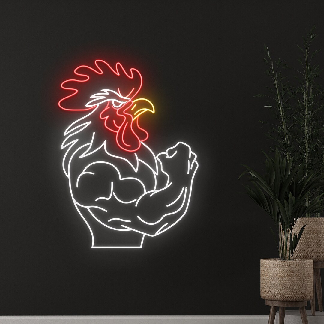 Muscular Rooster Neon Sign, Muscle Rooster Neon Light, Gym Chicken Led ...
