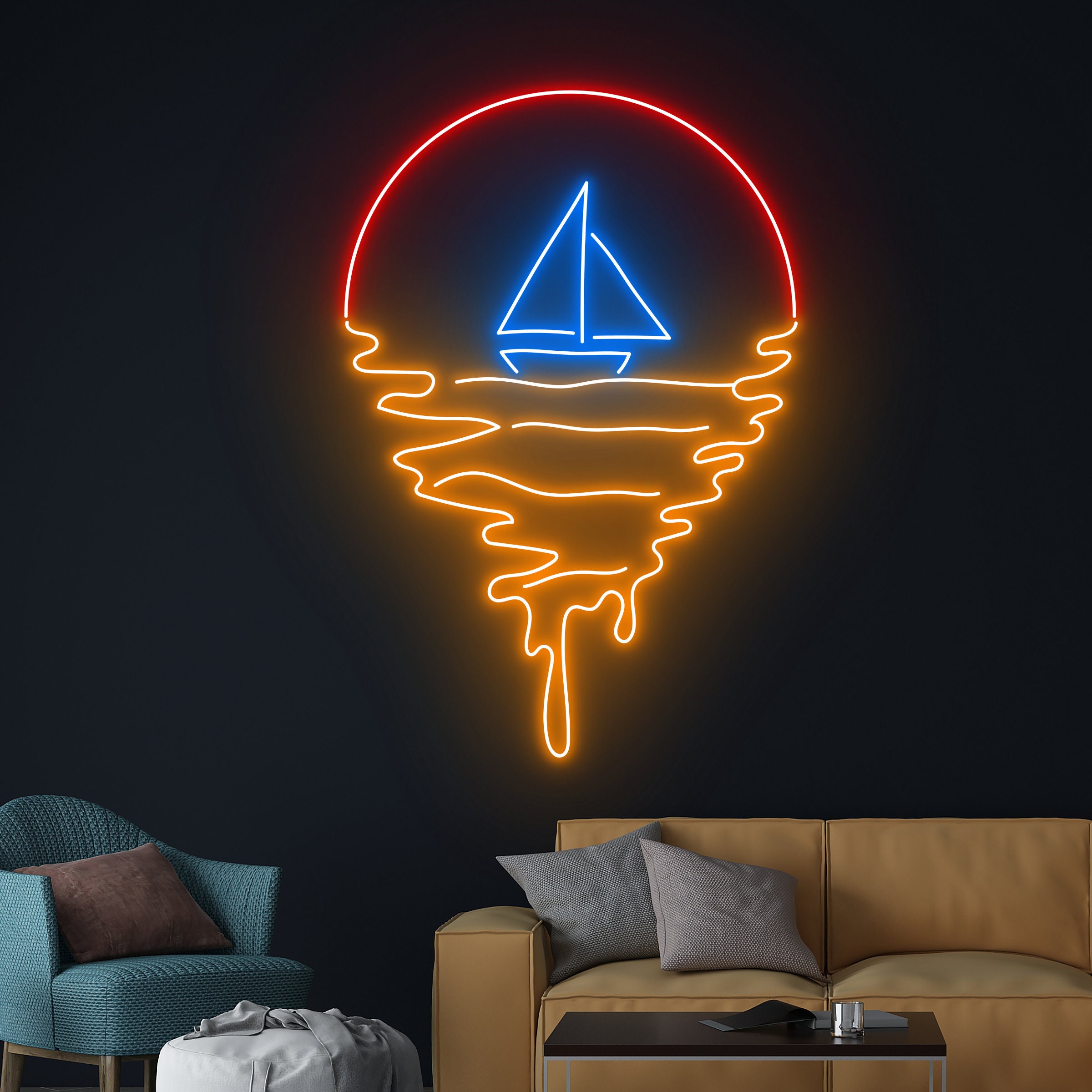 Sailing Boat Neon Sign, Sailboat Led Sign, Sail Boat Led Light, Sun ...