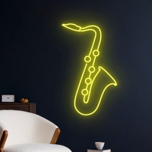 Saxophone Led Sign, Saxophone Neon Light, Saxophone Live Music Neon ...