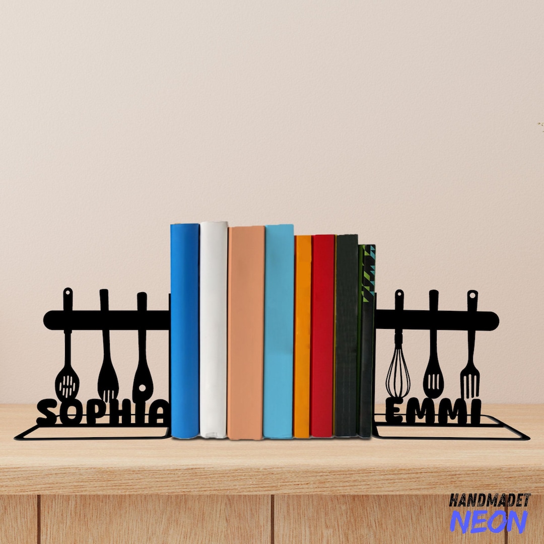Custom Kitchen Metal Bookends, Chef Cooking Name Bookend, Cookery Table ...