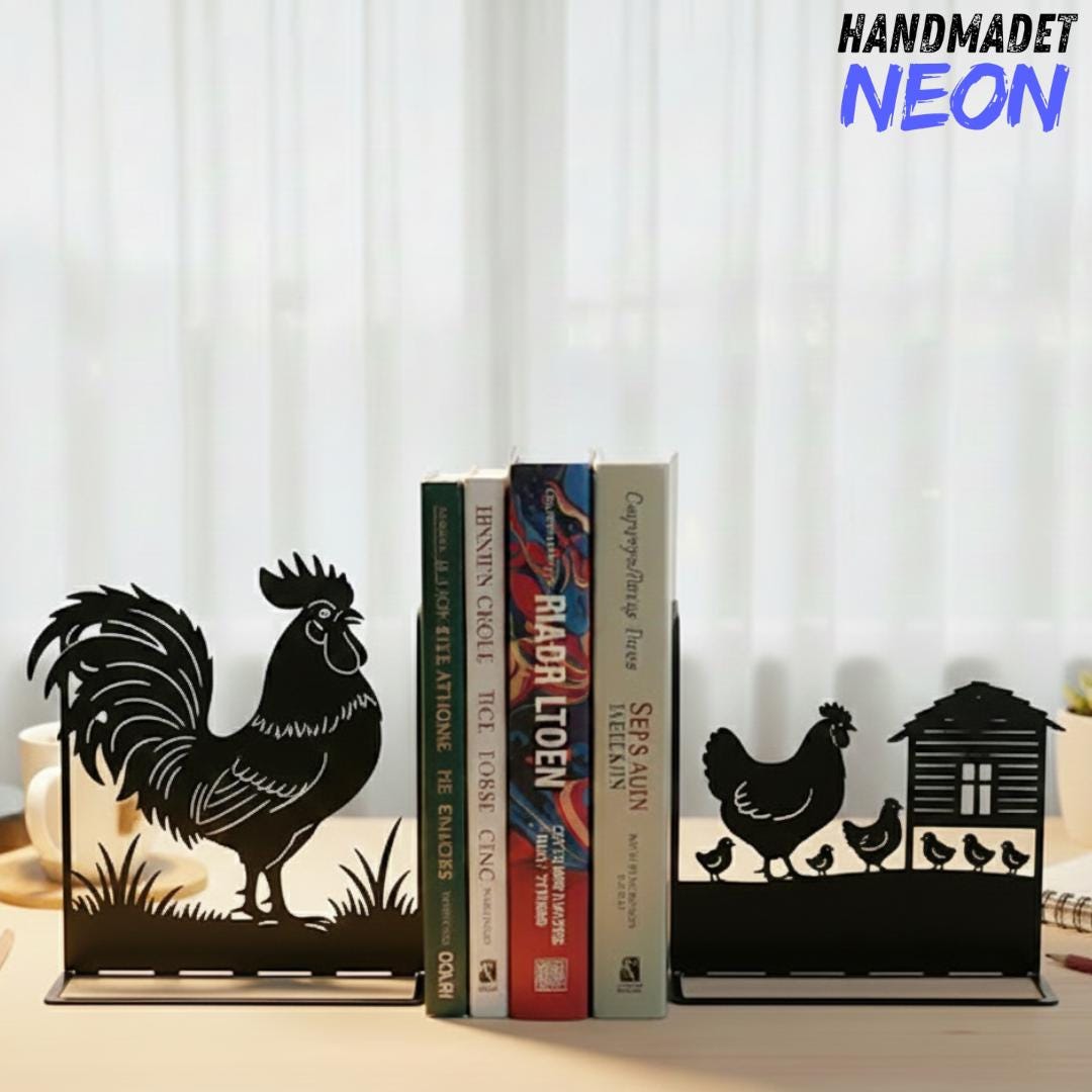 Personalized Metal Chicken Bookends, Custom Farmhouse Metal Book ...