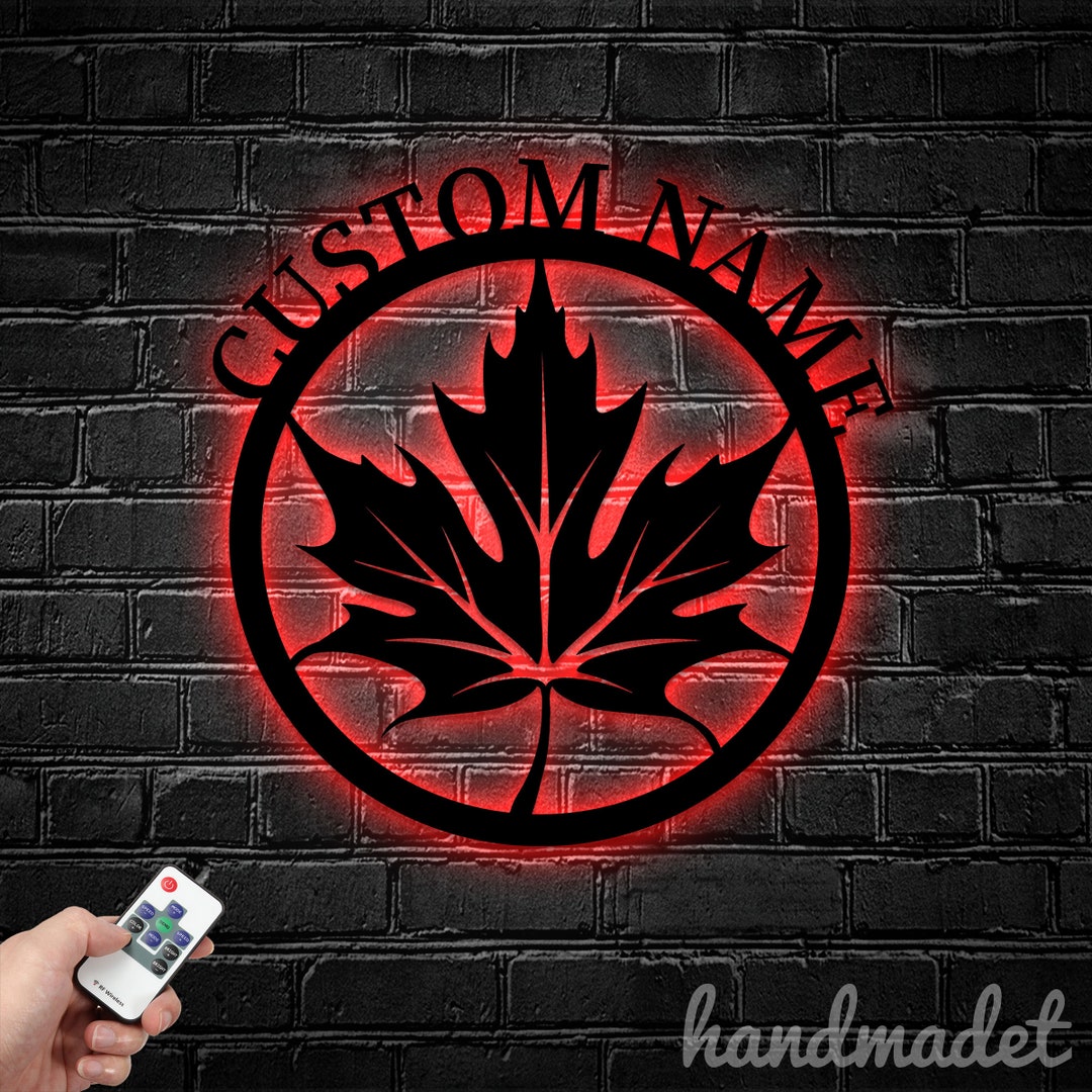 Personalized Maple Leaf Metal Wall Sign, Leaves Metal Wall Light ...