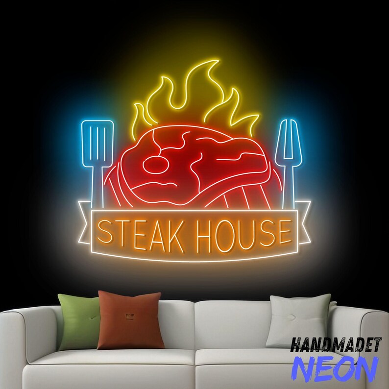 Steak House BBQ Neon Sign, Barbecue Open Led Sign, Grill Meat Neon ...