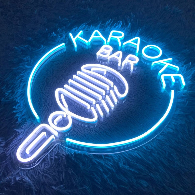 Karaoke Bar Neon Sign - Microphone LED Wall Light for Music Bar ...