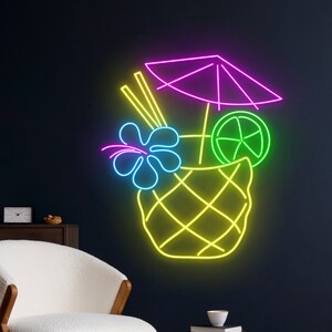 Pineapple Neon Sign, Pineapple Juice LED Sign, Pineapple Cocktail Neon ...