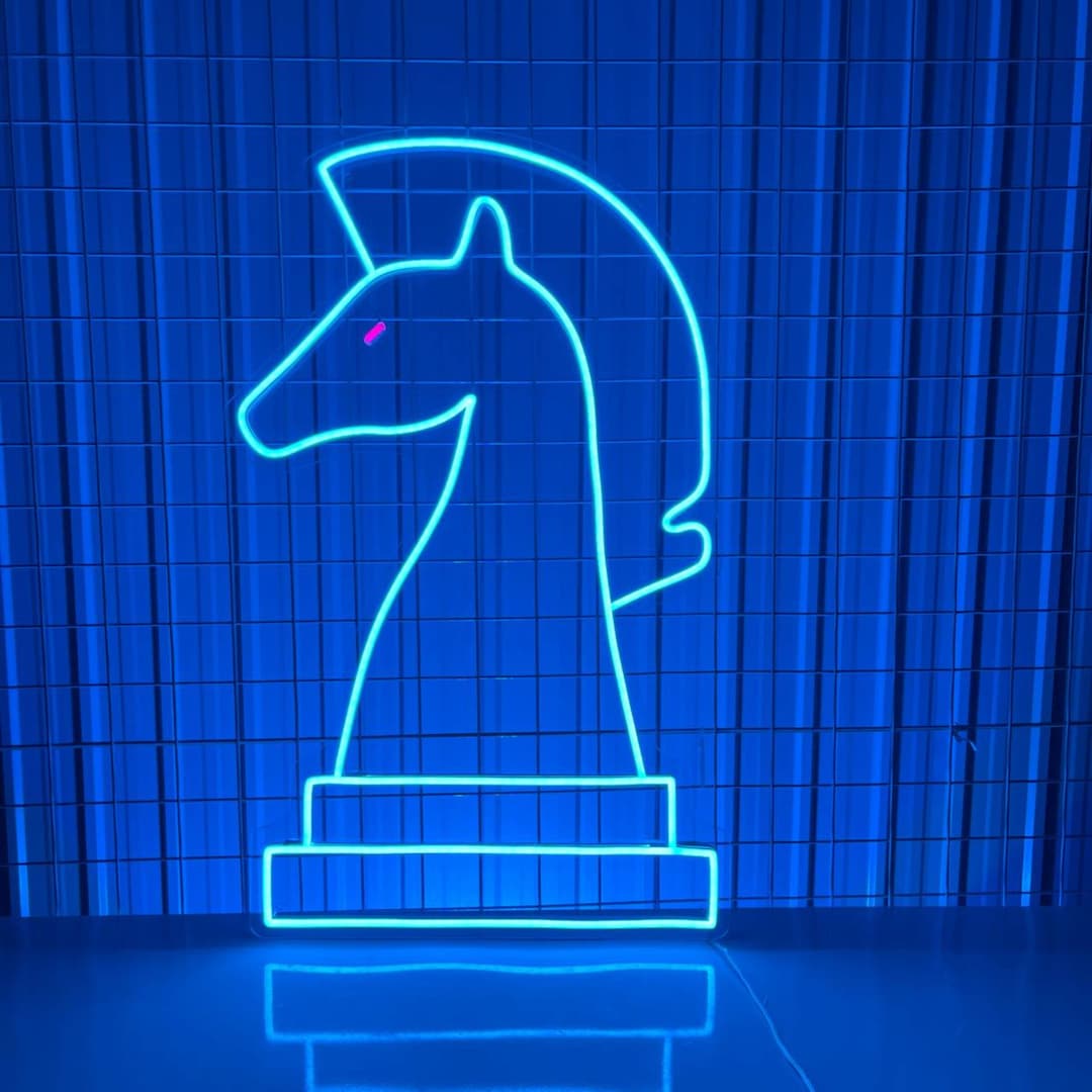 Knight Chess Neon Sign, Sea Horse Chess Led Sign, Chess Player Led ...