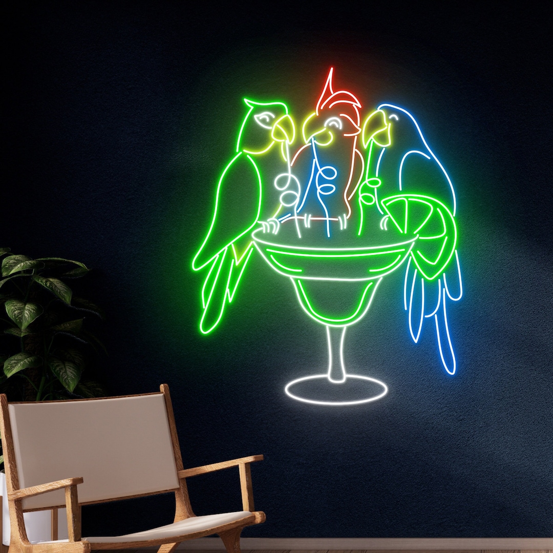Parrots Drinking Margarita Neon Light, Margarita Parrot Led Light ...