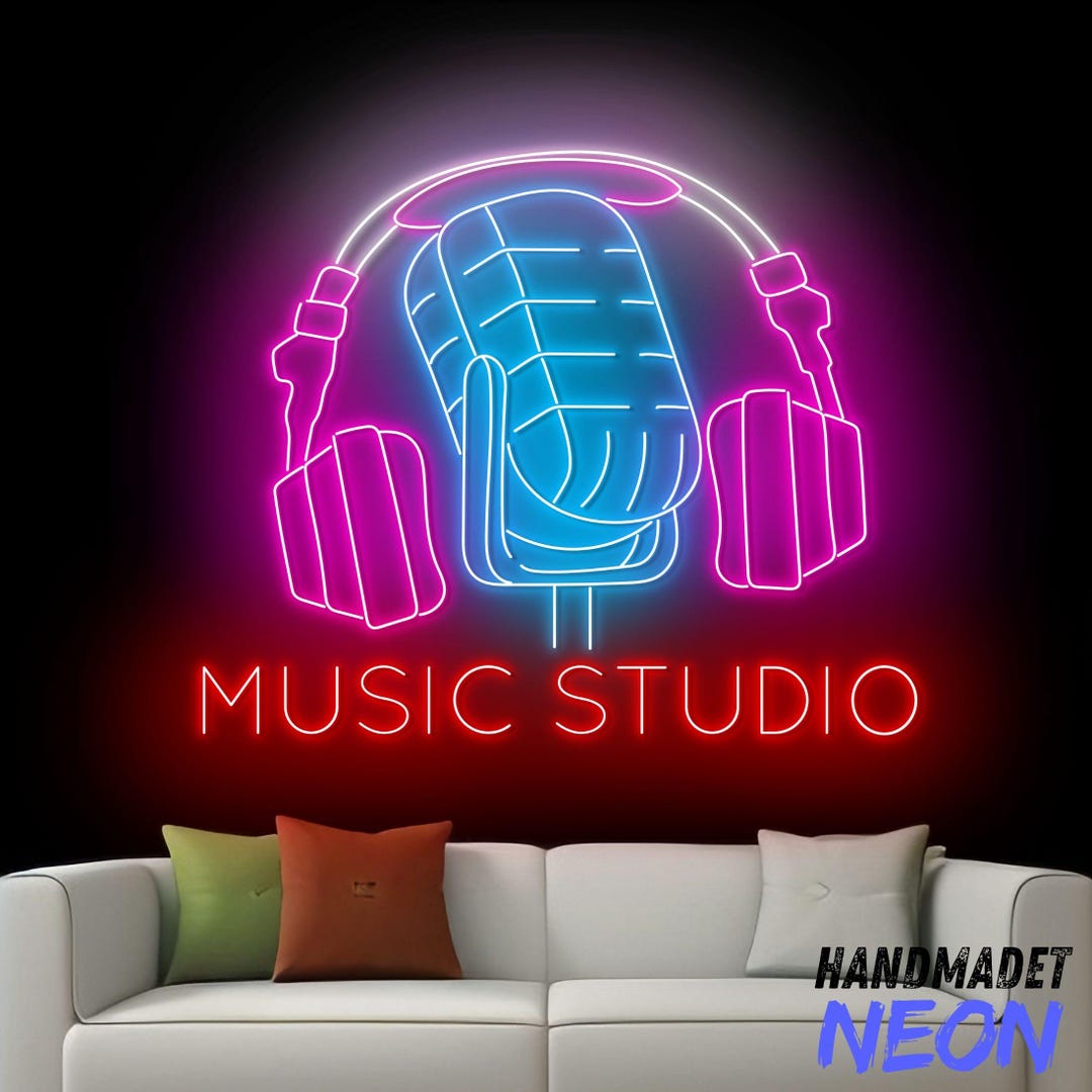 Music Studio Neon Sign, Headphone Microphone Led Sign, Music Neon Light ...