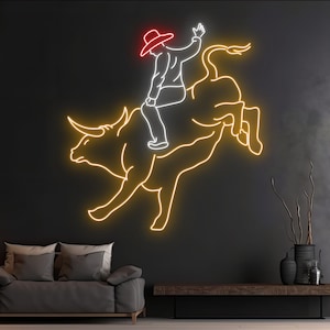 Custom Rodeo Neon Sign, Cowboy Rides Bull Neon Light, Bull Riding Led ...