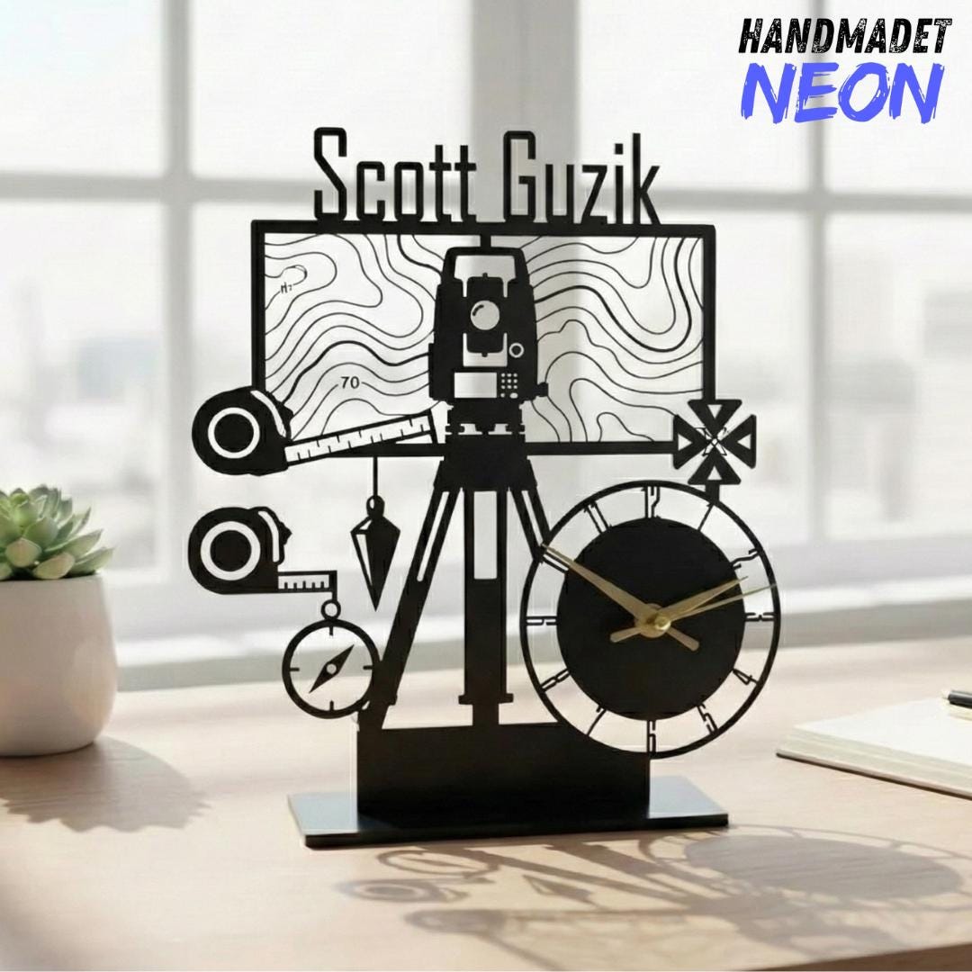 Personalized Land Surveyor Metal Tabletop Clock, Custom Civil Engineer ...