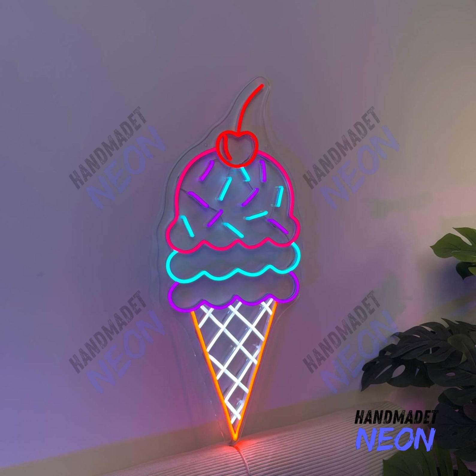 Custom Ice Cream Neon Sign, Ice Cream Cone Neon Light, Gelato LED Light ...